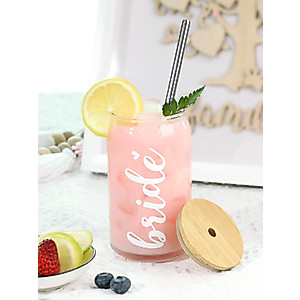 Nefelibata Teacher Appreciation Gifts Beer Can Glass Iced Coffee Glass Cup with Bamboo Lid Metal Straw 16oz Gift Teach Love Inspire Drinking Glasses Scool Staff Smoothie Tumbler Mug for Women Spring