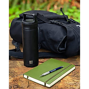 BruTrekker Bottle - Insulated Stainless Steel Tumbler Mug Keeps Drinks Hot or Cold - 2 Piece Drink and Pour Lid - Reusable Coffee Water or Beer Growler (18 fl.oz, Obsidian Black)