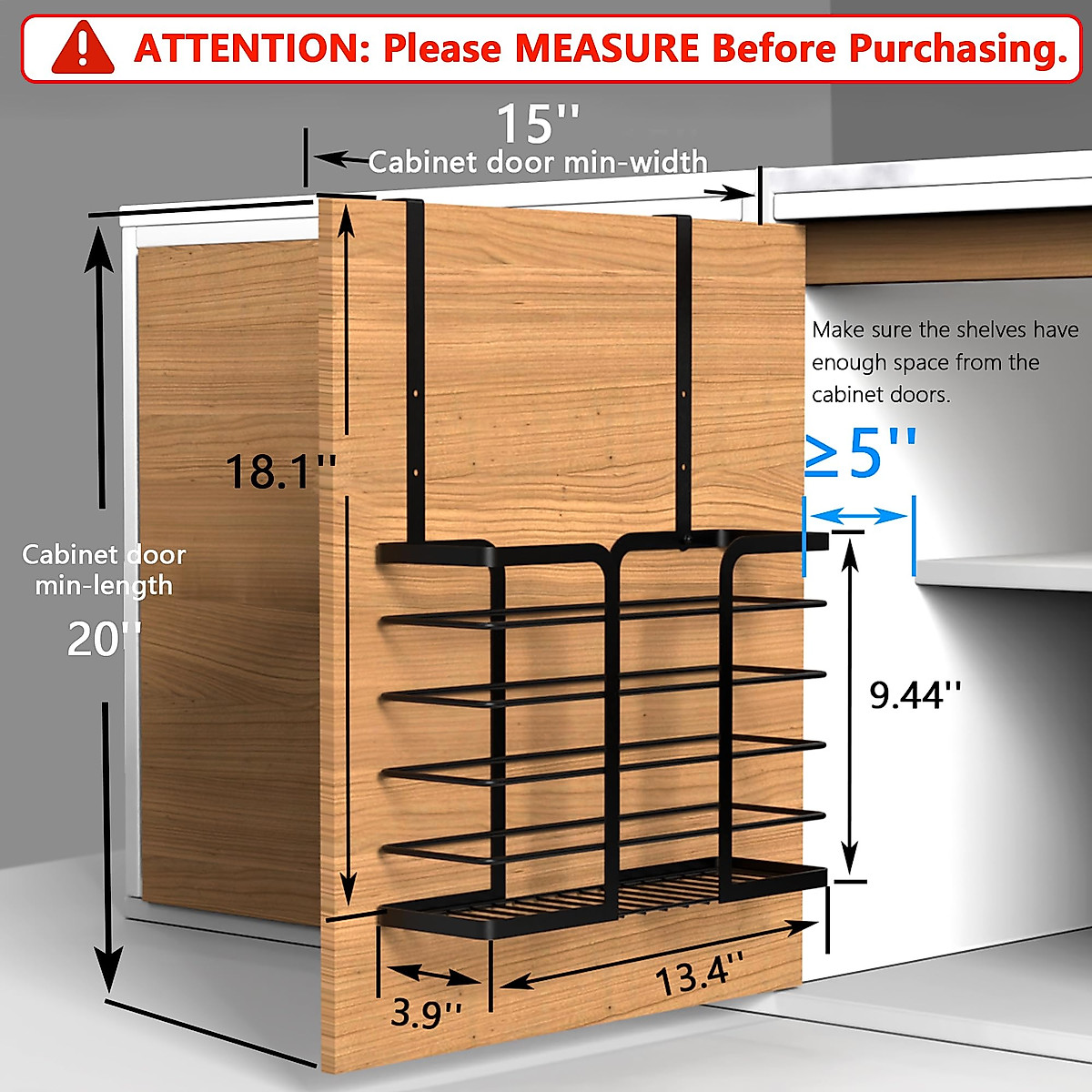 KEGII 2 Pack Cabinet Door Organizer, Kitchen Cutting Board Organizer with Towel Bar, Over Cabinet Door Organizer for Foil, Plastic Wrap, Baking Sheet Storage, Black