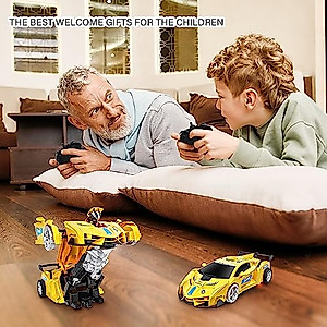 Remote Control Car, Toy for 3-8 Year Old Boy, 360° Rotating RC Deformation Robot Car Toy with LED Light, Transform Robot RC Car Age 3 4 5 6 7 8-12 Year Old for Kid, Boys Girls Birthday Gift (Yellow)