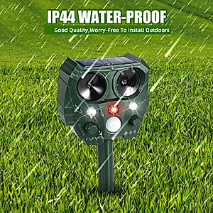 Jahy2Tech Solar Ultrasonic Animal Repellent Outdoor Cat Deterrent Deer Repellent with PIR Motion Sensor & Led Strobe Light Waterproof Solar Animal Repeller,Squirrel Repellent Raccoon Rabbit Repellent