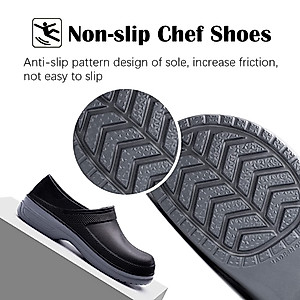 Chef Shoes Men and Women Clogs Zapatos de Cocina para Hombres Kitchen Shoes Nurse Work Shoes Waterproof and Oil-Proof Antiskid Non-Slip Shoe Suitable for Garden Kitchen and Hospital Black