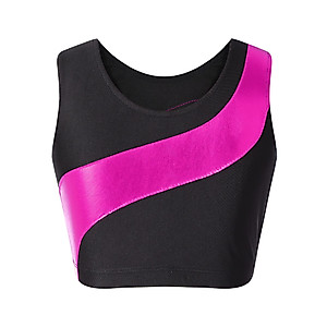easyforever Kids Girls Sleeveless Shiny Rhinestone Ballet Dance Crop Tank Top Yoga Vest Sports Gymnastic Workout Bra Hot Pink 8 Years