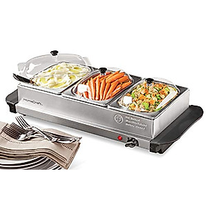 HomeCraft 3-Station 1.5-Quart Buffet Server & Warming Tray, Stainless Steel