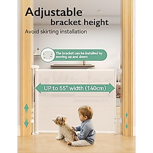 Momcozy Baby Gate, Auto Lock Retractable Baby Gate or Dog Gate, 【Auto Lock】33” Tall, Extends to 55” Wide, Mesh Safety Baby Gate for Stairs, Indoor, Outdoor, Doorways, Hallways