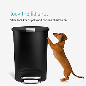 simplehuman 50 Liter / 13 Gallon Semi-Round Kitchen Step Trash Can with Secure Slide Lock, Mocha Plastic