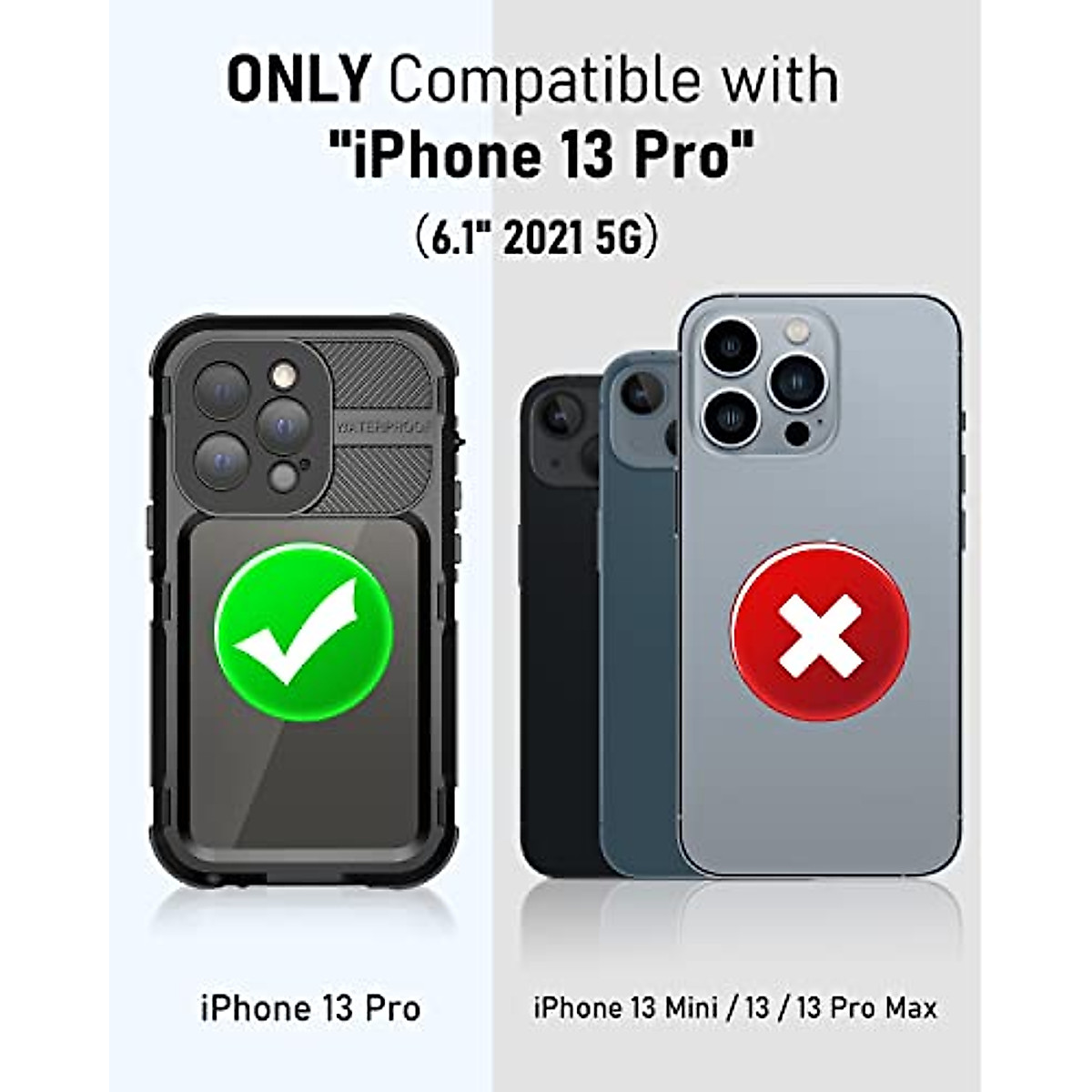 WIFORT iPhone 13 Pro Waterproof Metal Case - Built-in [Screen Protector][15FT Military Grade Shockproof][IP68 Water Proof], Full Body Aluminum Protective Dropproof Cover, 6.1" Black