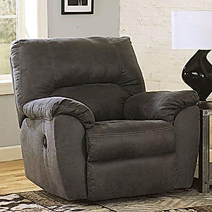 Signature Design by Ashley Tambo Faux Leather Manual Rocker Recliner, Gray