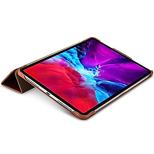 iCarer iPad Pro 11" (2021/2020) Leather Case, Handcraft Vintage Genuine Leather Smart Wake up/ Sleep Tri-fold Stand Folio Flip Case Cover - Brown