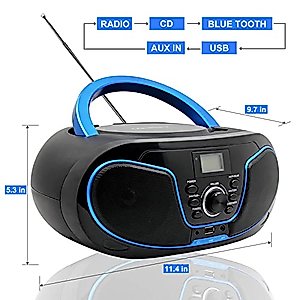 LONPOO Stereo CD Boombox Portable Bluetooth Digital Tuner FM Radio CD Player with USB Playback,Bluetooth-in,AUX Input and 3.5mm Earphone Output & Music Sound System