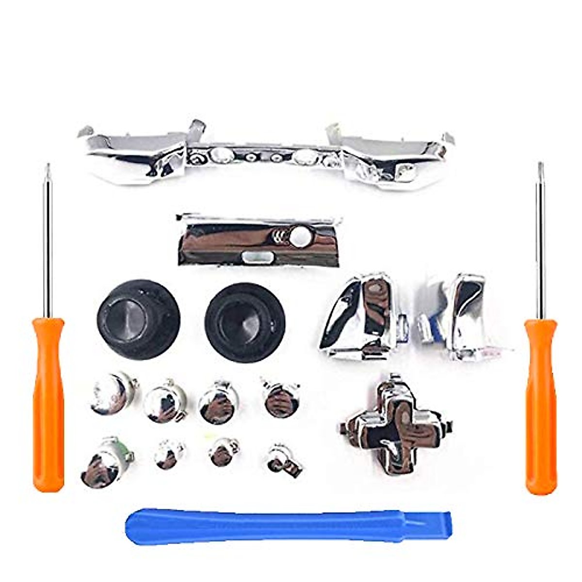 Full Set Chrome Dpad Triggers Buttons RT LT RB LB Button ABXY Buttons with Thumbstick for Xbox One Slim Xbox One S Controller Replacement with T6 T8 Screwdriver (Silver)