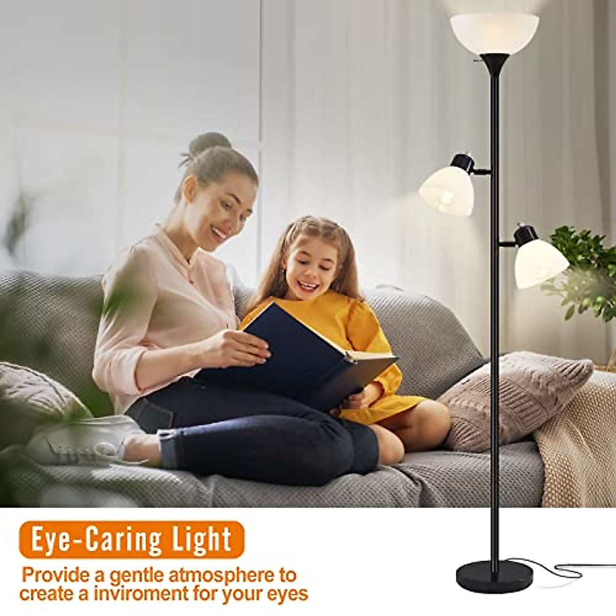 Luvkczc Torchiere Floor Lamps for Living Room with 3 Lamps, Tall Modern Standing Lamps, Industrial Bright Floor Lamp for Bedroom, Office, Dresser, 3 LED Bulbs Included