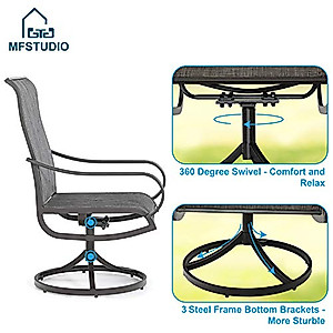 MFSTUDIO 5 Piece Patio Dining Set, 37" Square Outdoor Wood-Like Table and 4 Sling Swivel Chairs for Garden,Backyard,Poolside