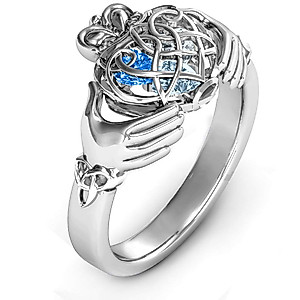 10K White Gold Caged Hearts Celtic Claddagh Ring by JEWLR