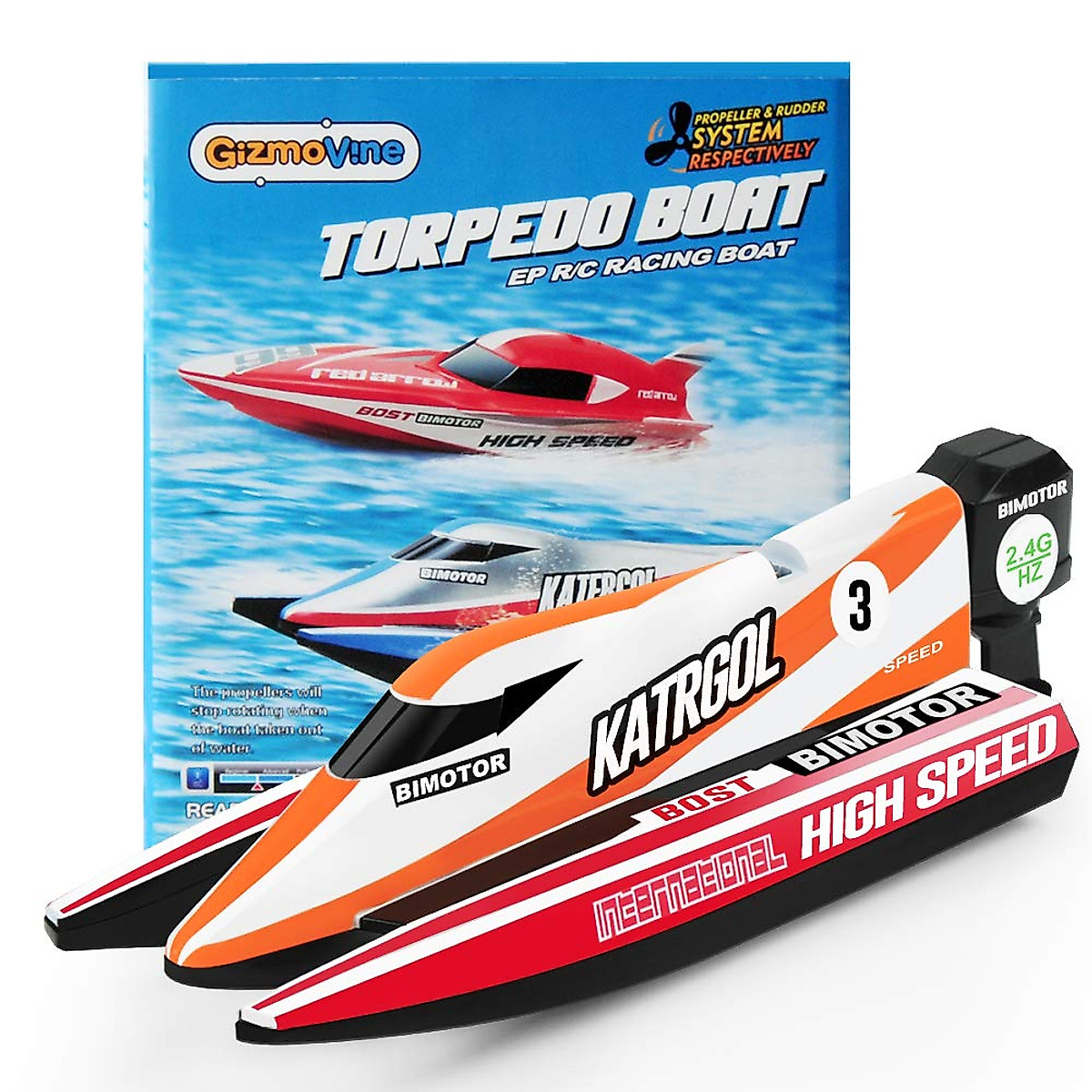 Gizmovine Mini Remote Control Boat for Kids Age 5-9, Fast Rc Boats for Pools Racing Submarine Water Toys Adults Kids Gift, Orange Upate Version