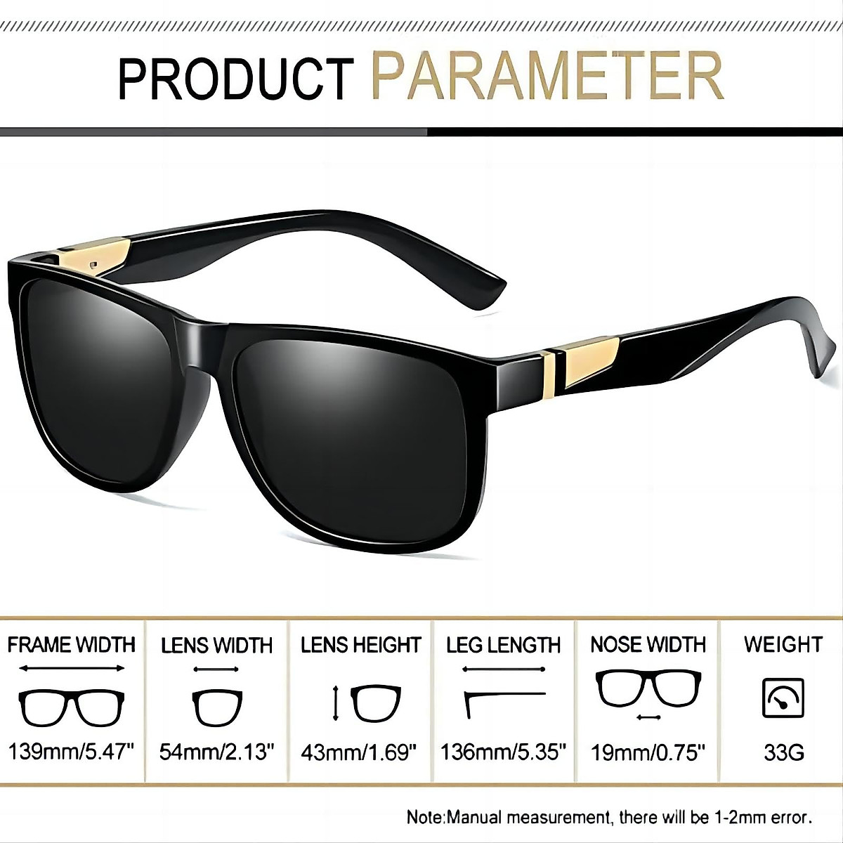 Joopin Polarized Big Black Sunglasses for Men, Trendy Large Square Sun Glasses for Women UV Protection, Retro Thick Frame Driving Sunnies Shades