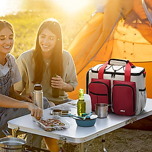 MIER Lunch Box for Men Heavy Duty 20 Cans Large Insulated Lunch Bag Leakproof Soft Cooler Bags with Multiple Pockets for Adult Women Work (Grey/Red, Large)