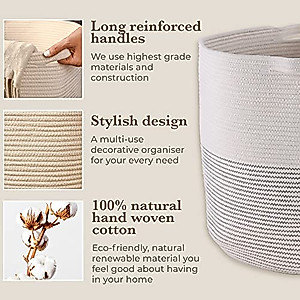 GooBloo Large Cotton Rope Woven Storage Basket - 18” x 16” Tall Decorative Cotton Rope Basket for Living Room, Toys or Blankets - Wicker Baskets with Handles - Cute Baby Laundry Hamper