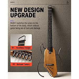 Donner HUSH-I Guitar For Travel - Portable Ultra-Light and Quiet Performance Headless Acoustic-Electric Guitar, Maple Body with Removable Frames, Gig Bag, and Accessories