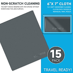 Metene 15 Pack Microfiber Cleaning Cloths (6"x7") in Individual Vinyl Pouches | Glasses Cleaning Cloth for Eyeglasses, Phone, Screens, Camera Lens and Other Delicate Surfaces Cleaner (Gray)