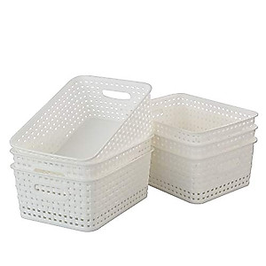 Callyne 6-Pack Woven Plastic Storage Baskets, White