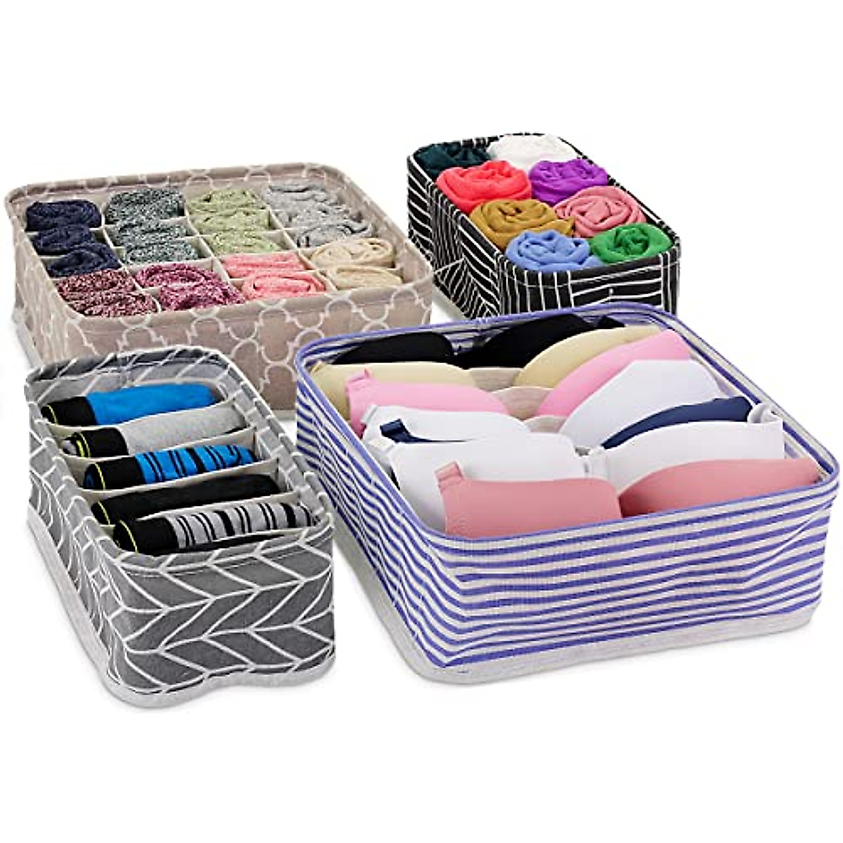 EZOWare Bundle Kit 6 Pcs Pale Dogwood Collapsible Fabric Cube Storage Bin Baskets + 4 Closet Wardrobe Dresser Drawer Organizer Divider For Organizing Nursery Baby Clothes