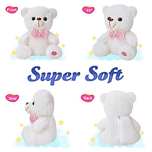 BSTAOFY Light up Mother's Day White Teddy Bear LED Stuffed Animal Soft Nightlight Glow Bear Plush Toy Gifts for Kids Mom Girls Valentine's Day Birthday Christmas, 8"