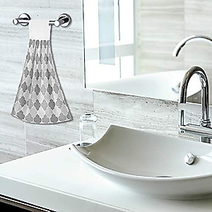 Arabic Moroccan Lattice Kitchen Hanging Towel 12 x 17 Inch Gray Geometric Plaid Tartan Hand Tie Towels Set 2 Pcs Tea Bar Dish Cloths Dry Towel Soft Absorbent Durable for Bathroom Laundry Room Decor