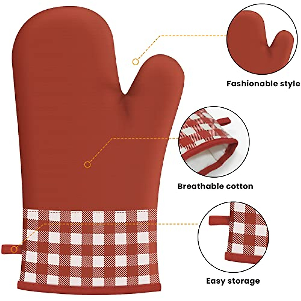 Oven Mitts and Pot Holders, 4 Piece Heat Resistant Thick Cotton Oven Mitts, Comfortable Cotton Oven Gloves for Cooking, Baking and Grilling, Red Plaid
