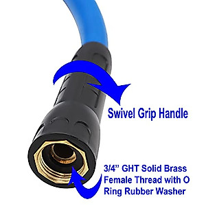 YOTOO Heavy Duty Hybrid Garden Water Hose 5/8-Inch by 50-Feet 150 PSI Kink Resistant, Flexible with Swivel Grip Handle and 3/4" GHT Solid Brass Fittings, Blue