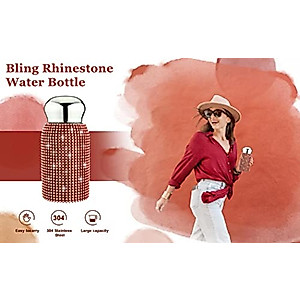 200ml Cute Mini Bling Diamond Water Bottles, Stylish Rhinestone Small Stainless Steel Insulated Water Bottles, Leak-Proof Vacuum Flask Thermal Bottles for Women Girls (Red)