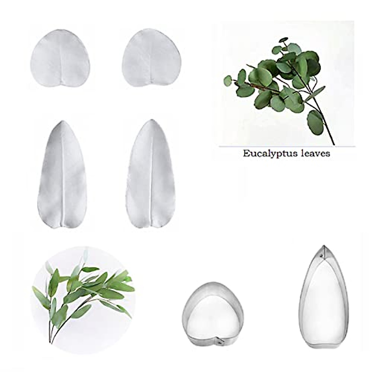 ZHUOJIE Eucalyptus Leaves Petals and Cutter Set Silicone Fondant Mold Veining Petal Sugar Flower Making Tool Cake Decorating Gumpaste Flowers Decor