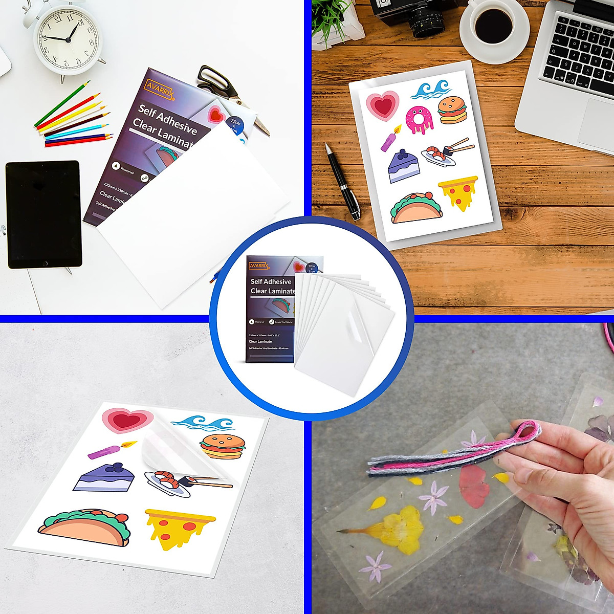 Avarrix Australia Self Adhesive Laminate Sheets for Stickers, Waterproof Label Stickers, Protection for Printable Vinyl Stickers, Glossy, Tear Resistant, Ultra Strong Bond, Pack of 50, A4 Size