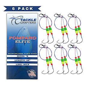 Tackle Crafters Pompano Elite Saltwater - Pack of 6 Pompano Floats for Bass, Surf Fishing Rigs, Pompano Rig - Pompano Bait - Double Drop Pompano Rigs Saltwater with Floats