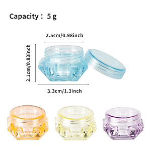 BEAHOT 40 PCS Cosmetic Containers 5g/5ml Diamond Shape Empty Plastic Jars Pot, Travel Jar Set with Lid for Cosmetic Cream Lotions Eye Shadow Beauty Nail Jewelry Earrings Makeup Container, 8 Colors