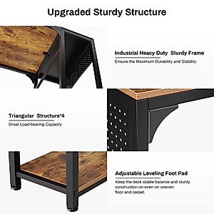 DESIGNA 55 Inch Home Office Computer Desk with Monitor Stand Storage Shelves, Study Writing Moder PC Computer Gaming Desk Large Workstation with 2 Hooks & Storage Bag,Easy Assembly，Rustic Brown/Black