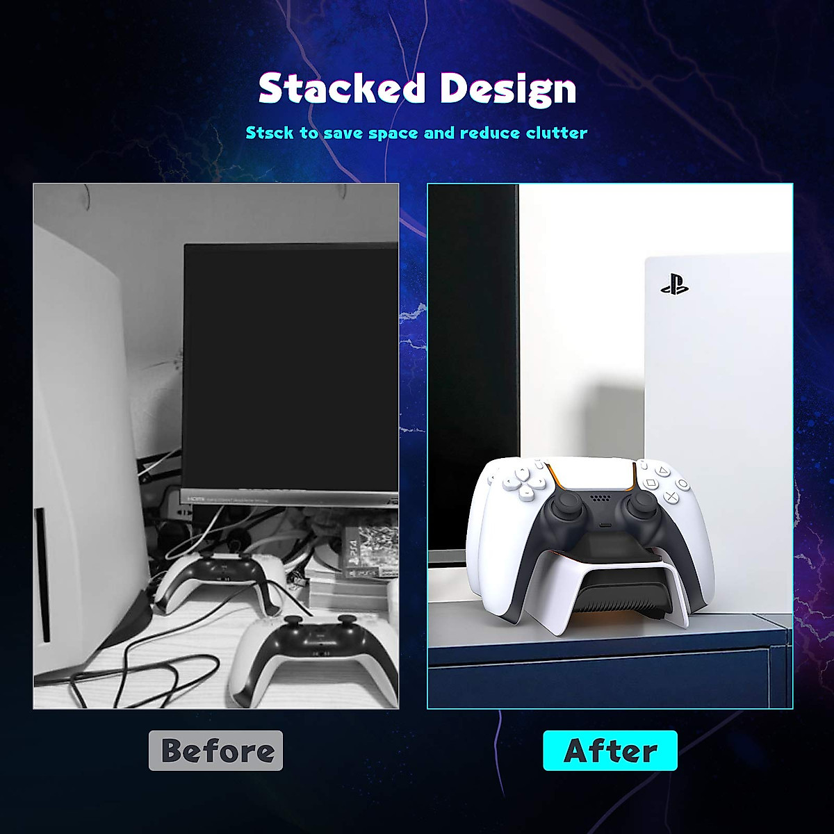 A-VIDET Upgraded PS5 Controller Charger, PS5 Controller Charger Compatible Playstation 5 Charging Station Dock with LED Indicator, Safety Chip Protection, Dual USB Fast Charging