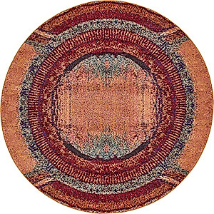 Unique Loom Estrella Collection Rustic, Distressed, Modern, Abstract Area Rug, 6 ft, Orange/Black
