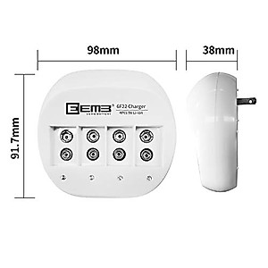 EEMB LP 9V Rechargeable Lithium ion Battery Charger for 6F22 650mAh 9Volt Li-ion Batteries for Smoke Alarm Digital Cameras Toys Clocks (4 Bay Charger)