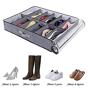 Under Bed Shoe Storage Organizer, Adjustable Dividers - Set of 2, Fits 24 Pairs Total - Underbed Storage Solution Gray