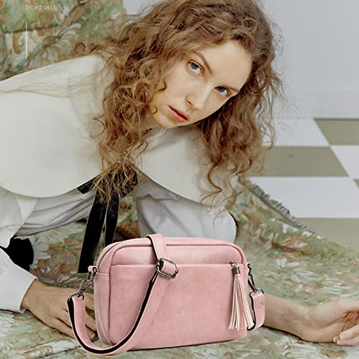 myfriday Lightweight Medium Crossbody Bag for Women, Camera Shoulder Purses Pocketbooks with Tassel and Triple Zipper Pocket