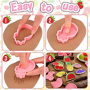 8 Pcs Fruit Cookie Cutters with Plunger Stamps Set 3D Grape Banana Strawberry Pineapple Watermelon Peach Cherry Apple Cookie Cutters for Treats DIY Cookie Cake Baking Supplies