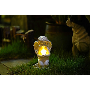 HONGRUIART Solar Powered Cherub Angel Light, Kneeling Praying Cherub Angel Statue with Solar Star Lights Garden Angel Decor for Home Outdoor Patio Lawn Mother's Day Remembrance Gifts