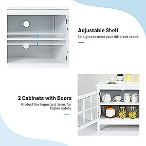KOTEK Wooden TV Stand for TVs up to 50'', TV Console with Storage, Glass Doors & Adjustable Shelves, Modern Entertainment Center for Living Room (White)