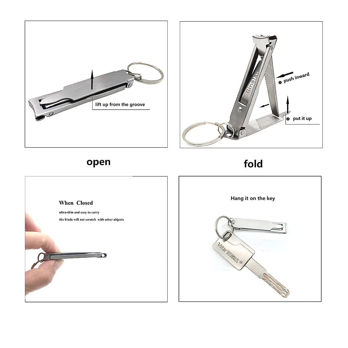 Ginalaia Stainless Steel Portable Nail Cutter，German Keychain Nail Clipper with File for Man and Women, Ultra Thin Flat Nail Clipper Perfect Use for Traveling、 Home 、 Office (Small, 1)
