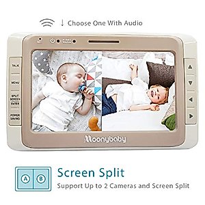 Moonybaby WideView 50 Baby Monitor with Camera and Audio, No WiFi, 5 Inches Large Display, Split Screen, Auto Night Vision, Zoom, Sound Activated, Temperature Alert, 2-Way Talk, Lullaby, 1000ft Range