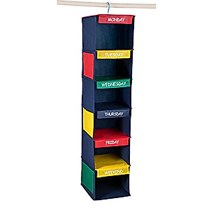 Handy Laundry Daily Activity Kids Closet Organizer, 11" X 11" X 48", Prepare & Organize a Week's Worth of Your Children's Clothing, Shoes and After School Activities, Hangs Directly on The Closet Rod