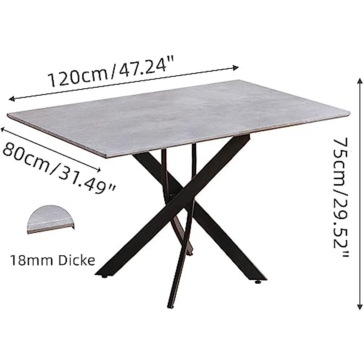 NIERN Marble Dining Table with Chromed Legs,47" Modern Rectangular Kitchen Table for Dining Room Kitchen,Grey