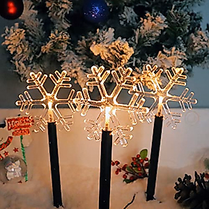 Yemaxi Christmas Led Landscape Pathway Lights Battery Operated with Timer Function Waterproof for Outdoor Patio Porch Lawn Garden Yard Decoration Warm White 5 Pack (Snowflakes)