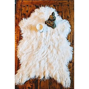 Delectable Garden Soft White Faux Sheepskin Faux Fur Chair Couch Cover Modern Area Rug Baby Blanket for Bedroom Floor Sofa Living Room Approx: 2 x 3 Feet - White